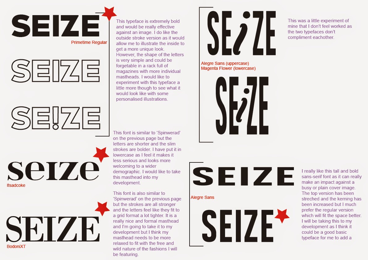 Alice Robinson Unit 40 Magazine Design: Masthead Development (on screen)