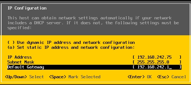 Configuring Ip Address For Esxi Host