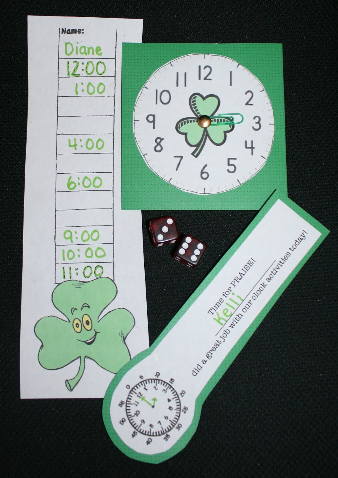 Classroom Freebies Too: PK-2: Spin To Win Shamrock Telling Time Game