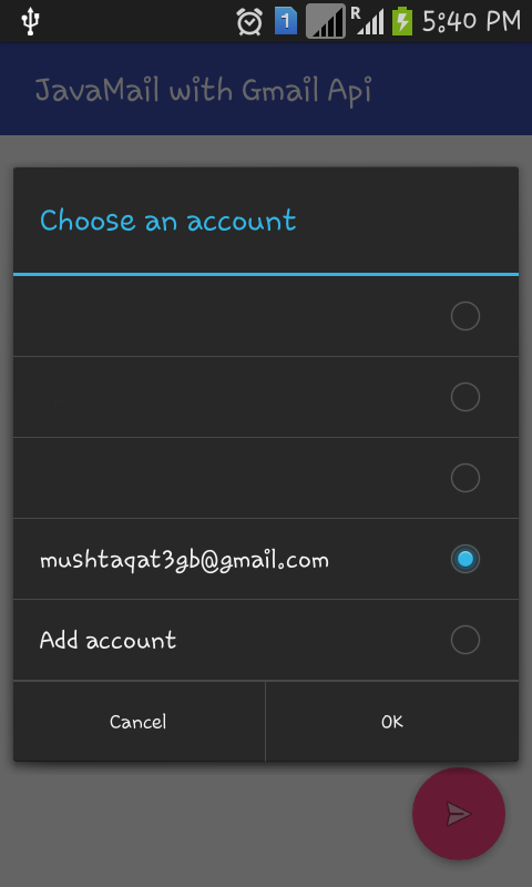 Java Mail Api Using Gmail Oauth Api In Android