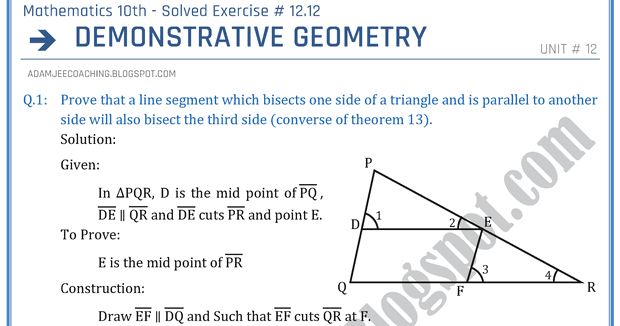 Adamjee Coaching: Demonstrative Geometry - Exercise 12.12 - Mathematics ...