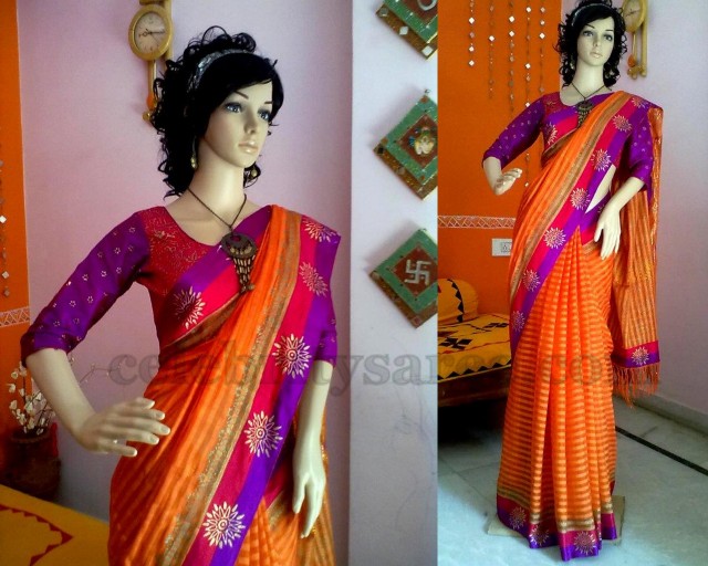 Dual Color Stripes Saree - Saree Blouse Patterns