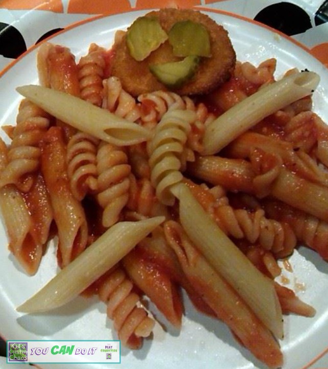 Chicken Nuggets Pasta Skeleton Recipe - Adventures of Kids Creative Chaos