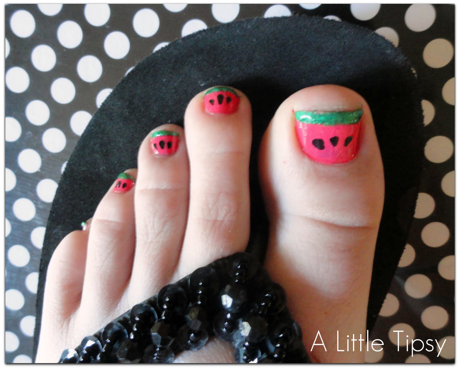 DIY Under $5 {Watermelon Toenails} - A Little Tipsy