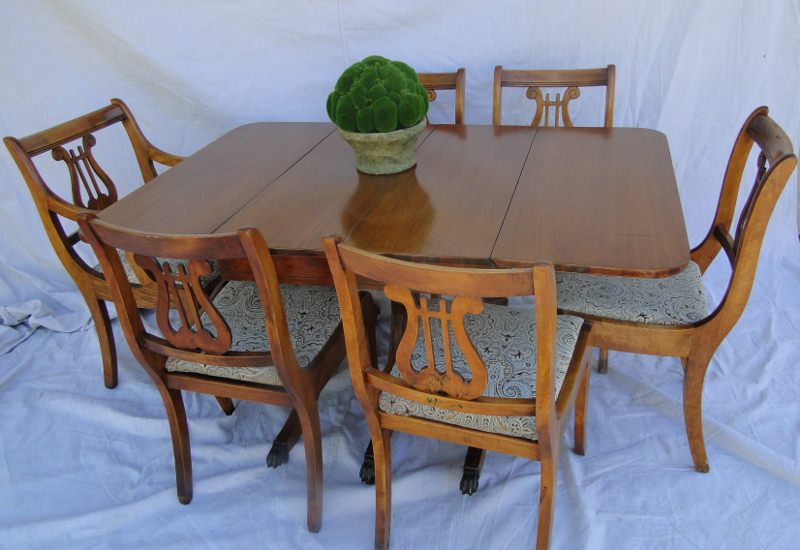 Ms. Funky Junk: Stunning 1934 Solid maple table and six harp back ...