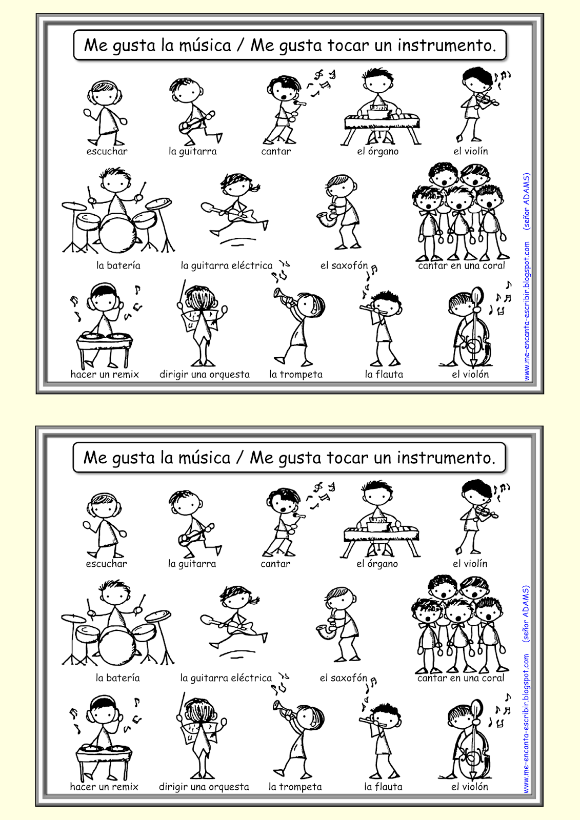 Me encanta escribir en español: Me gusta la música.