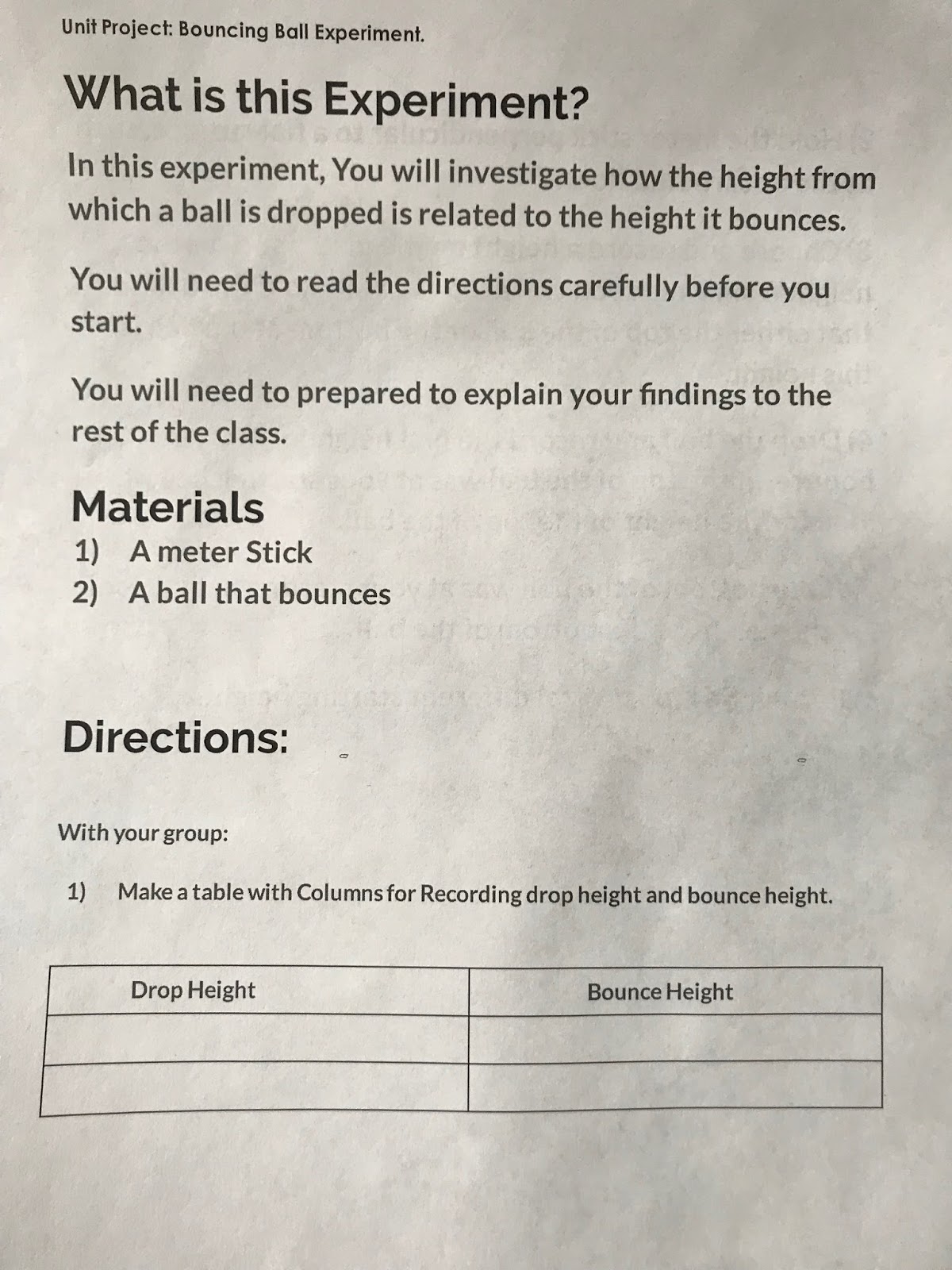 701 and 703 Math Blog: Unit-5 Project Bouncing Ball Experiment.