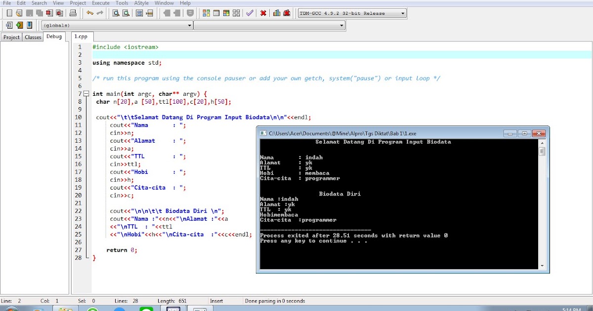Program yang menampilkan biodata pribadi