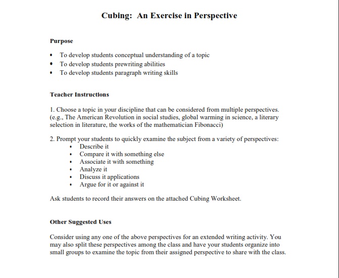 My Teaching and Student Blog: Cubing: A Reading Strategy for Social Studies
