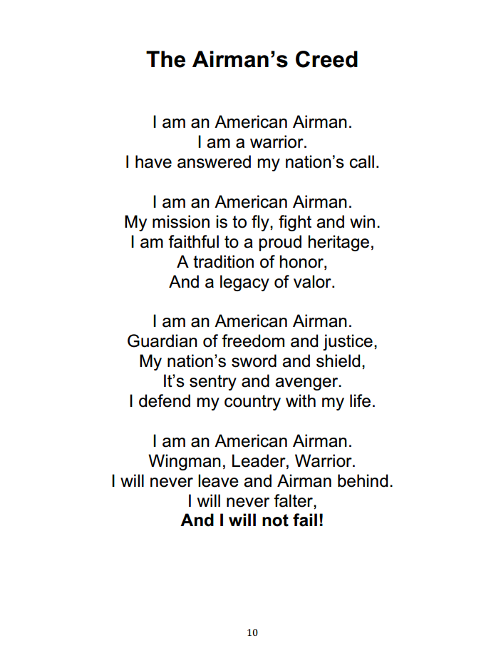 Det 850 Warrior Handbook: The Airman's Creed