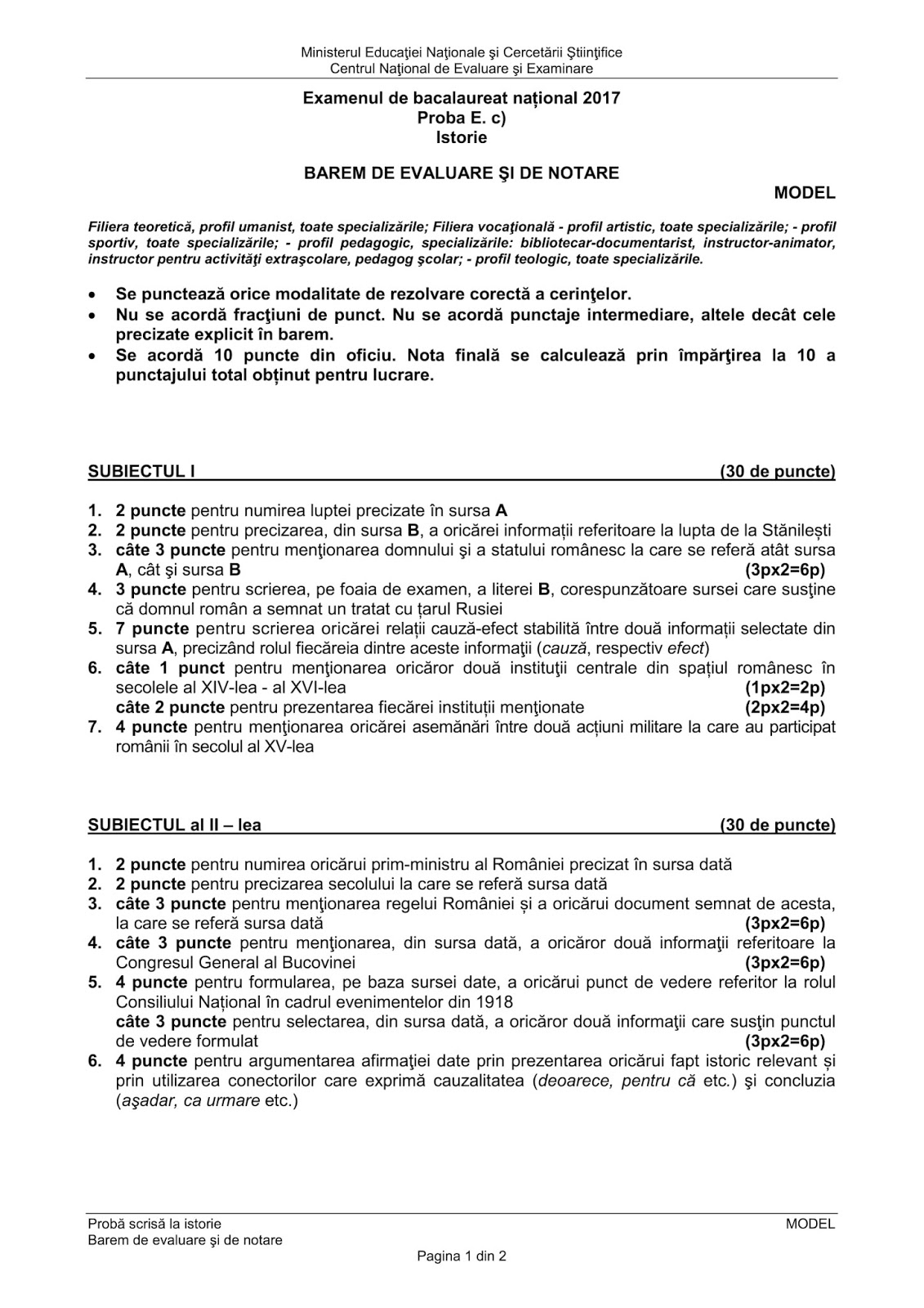 Model oficial examen Bacalaureat, proba Istorie - Ajutorul tău pentru ...