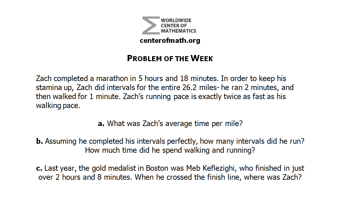 The Center of Math Blog: Problem of the Week: Marathon Monday Edition