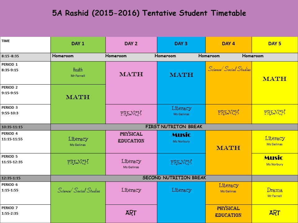 Ms Rashid: Tentative Student Timetable