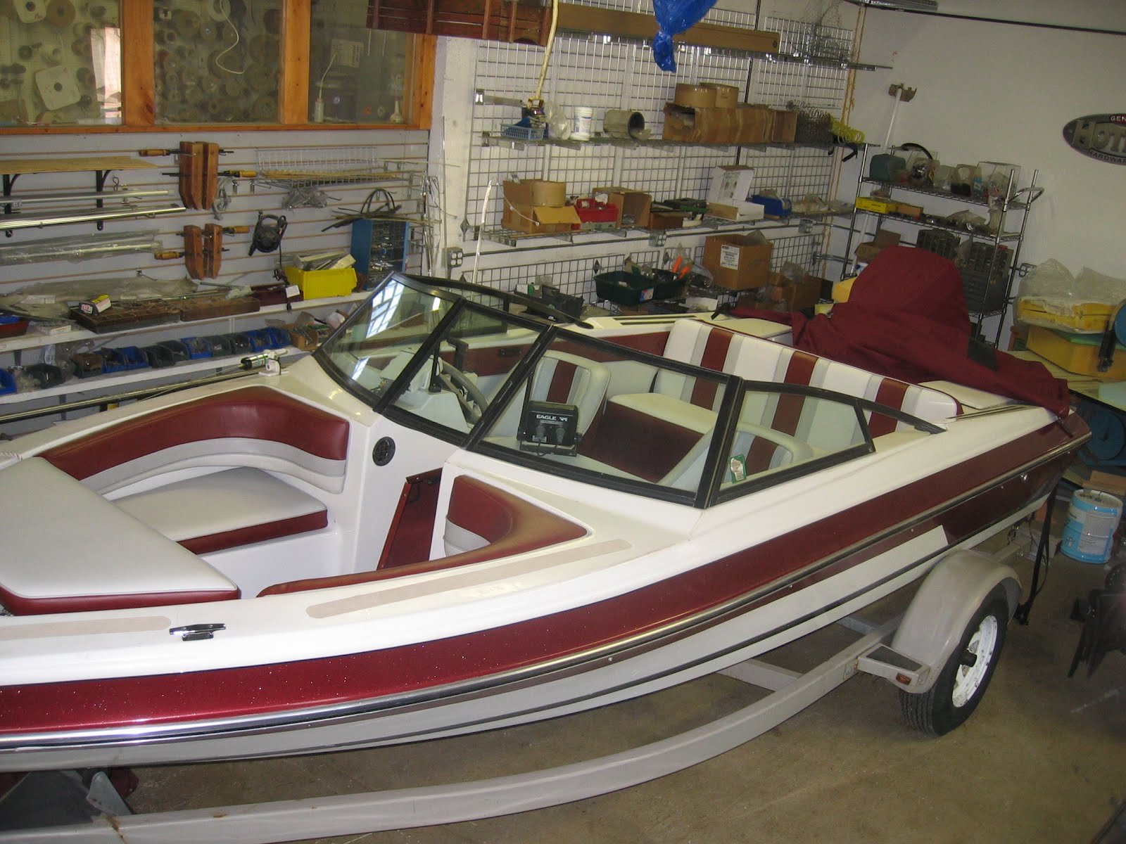 Homestyle Custom Upholstery and Awning: 3 Tone Boat Interior