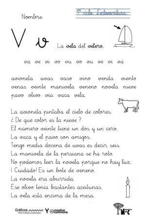 UNA VENTANA A MI CLASE: FICHAS DE LECTURA CON "V"