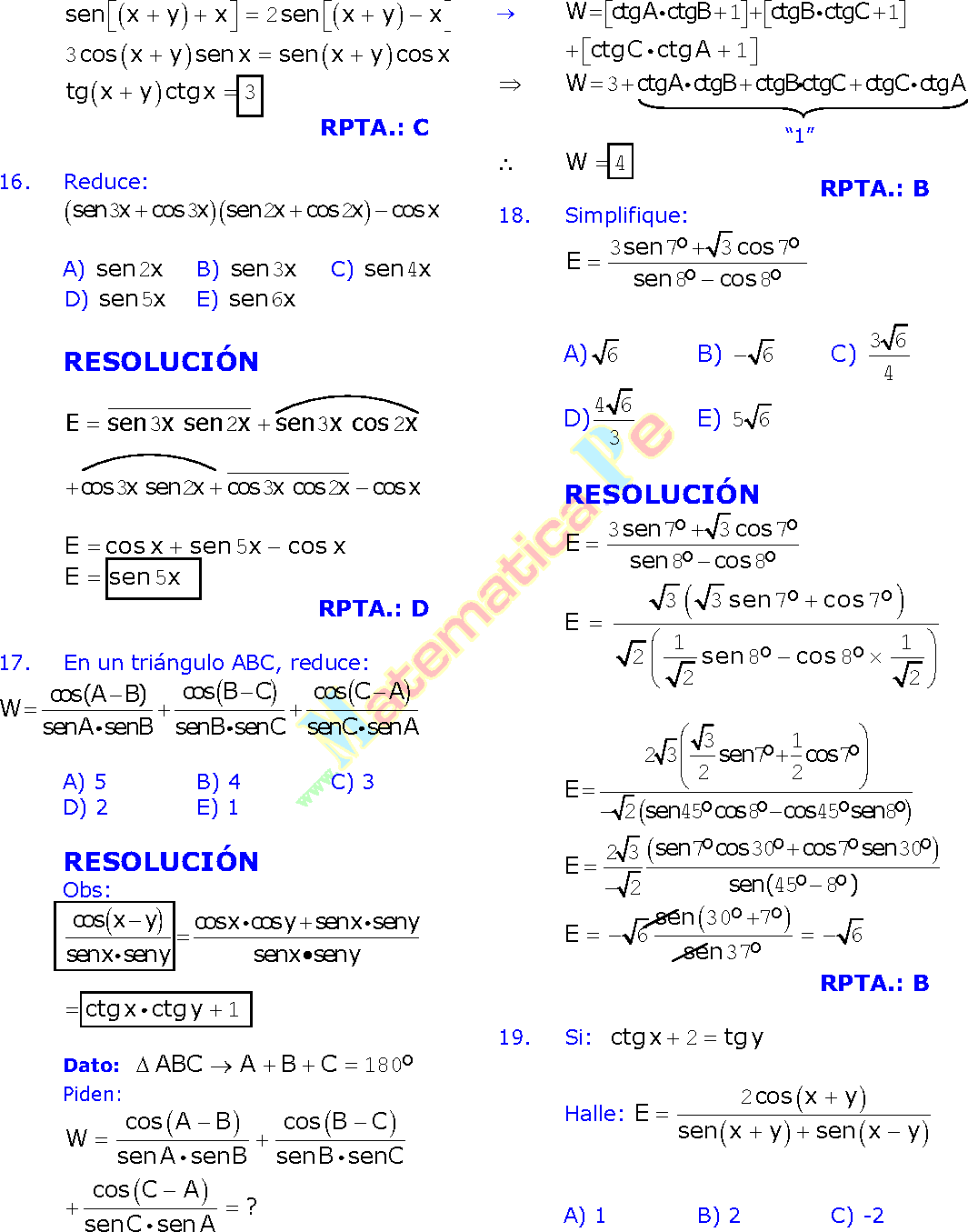 IDENTIDADES TRIGONOMETRICAS DE LA SUMA Y DIFERENCIA DE 2 ARCOS ...