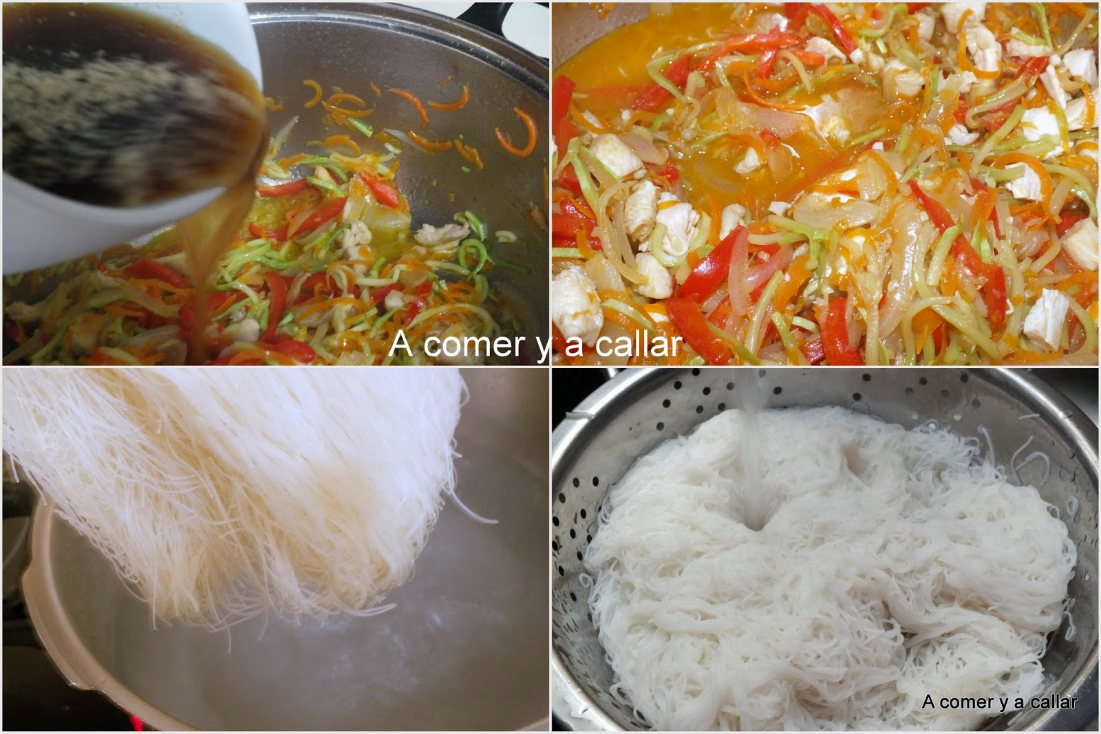 A comer y a callar: FIDEOS CHINOS DE ARROZ CON VERDURAS Y POLLO