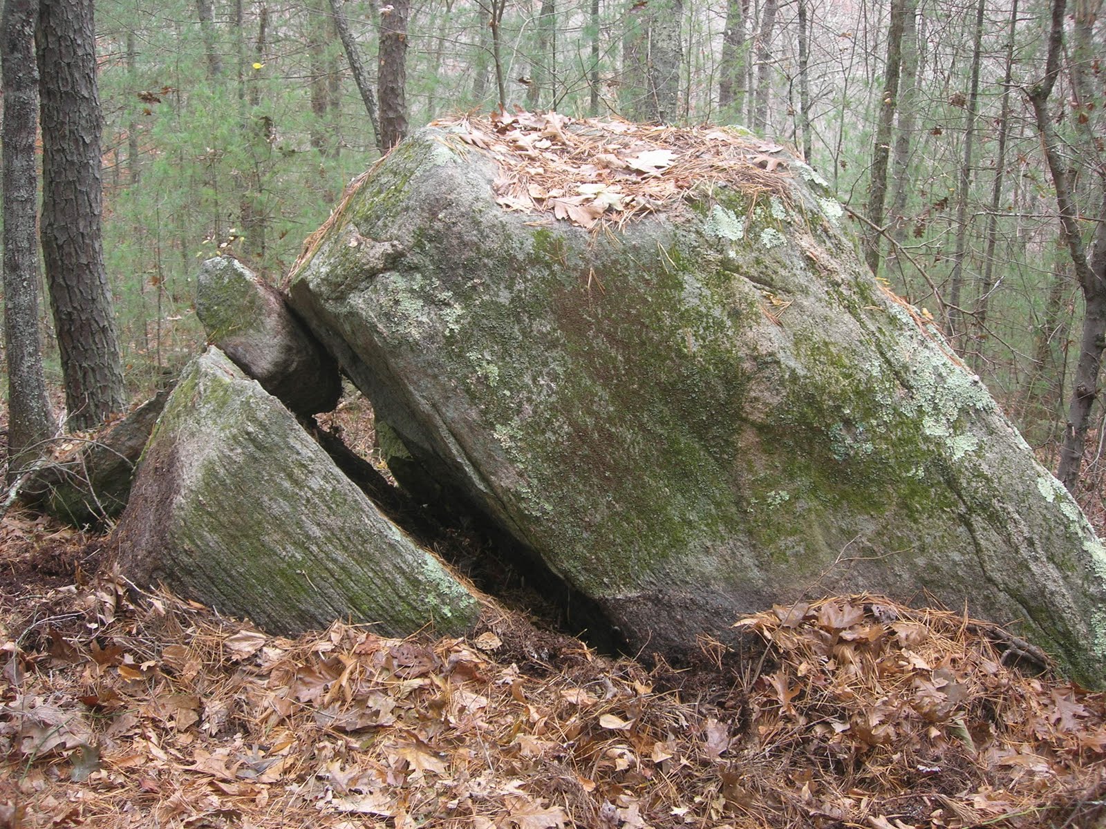 Rock Piles: Split Boulder.....with two offering holes in Hopkinton, RI