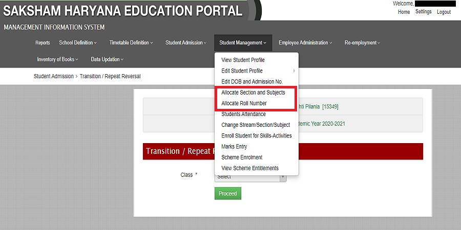 How to promote students in next class in MIS Haryana | HRMS Haryna ...