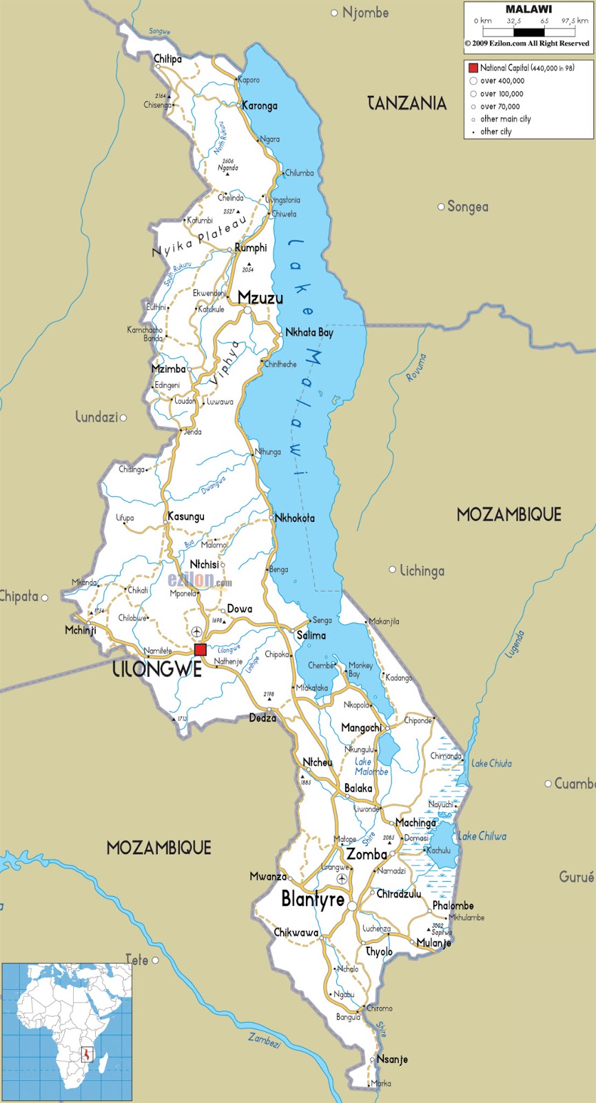MAPAS GEOGRÁFICOS DE MALAWI