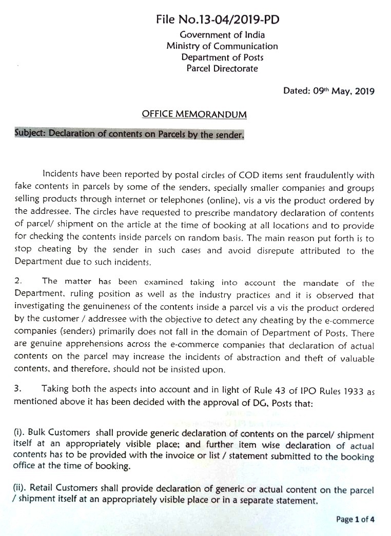 ALL INDIA POSTAL EMPLOYEES UNION - GDS (NFPE): Declaration of contents ...