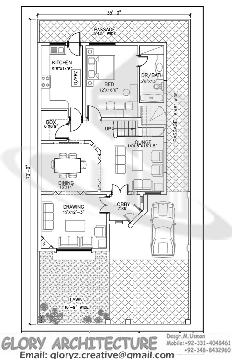 35×70 House plan, 7 Marla house plan, 8 Marla House Plan