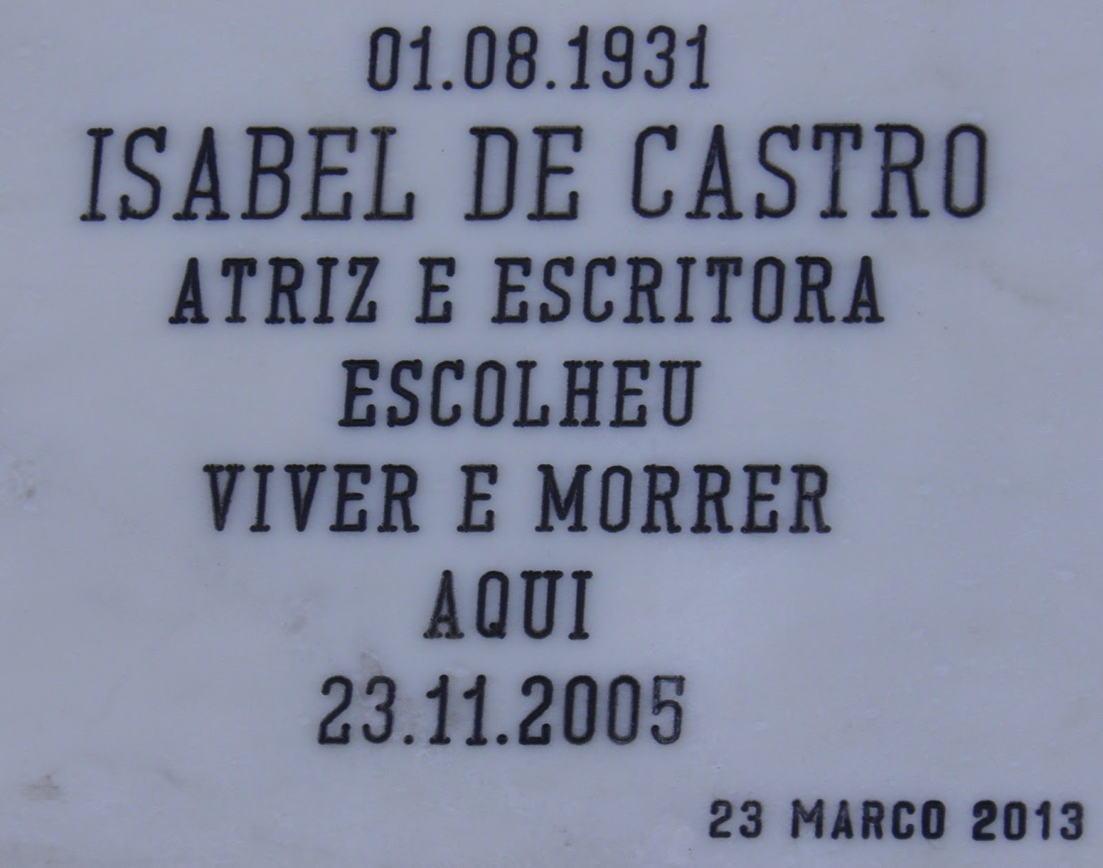 Silêncios e Memórias: [1295.] ISABEL DE CASTRO || 1931 - 2005
