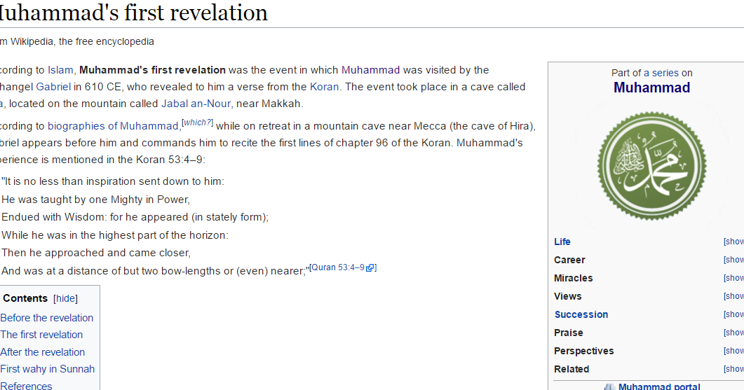 The Mindless Freaks: Muhammad's first Revelation-Archangel Gabriel