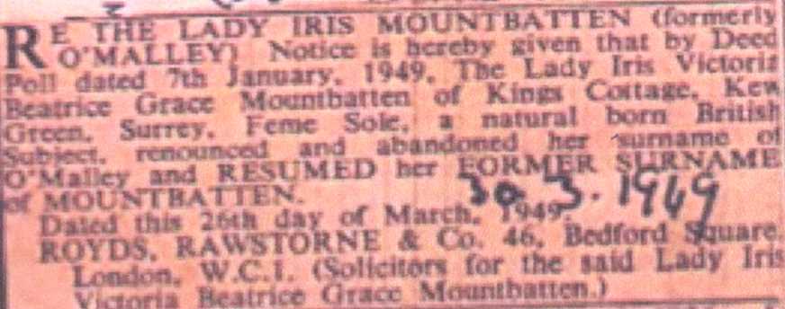 LADY GRACE'S JOURNAL: LADY IRIS MOUNTBATTEN - PEDIGREE