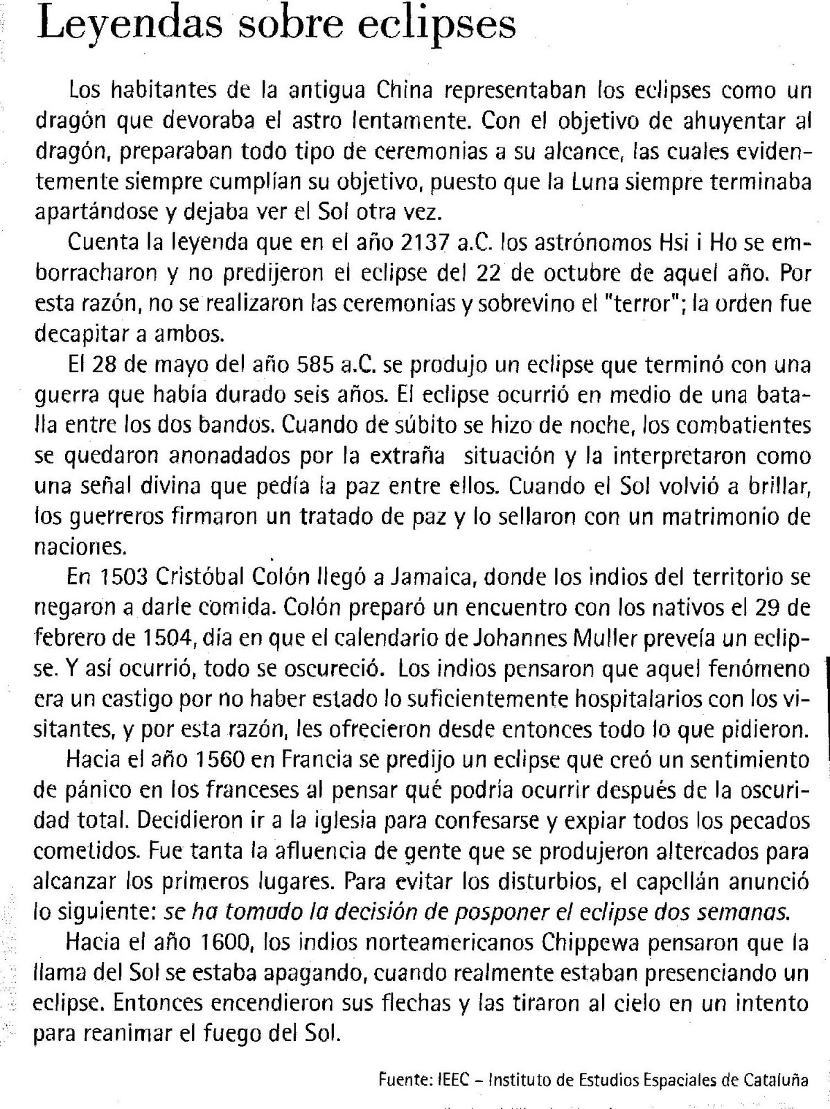 Ciencias Físicas 1º: Leyendas sobre eclipses