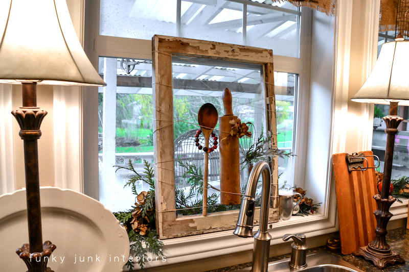 Christmas old window picture in the kitchenFunky Junk Interiors