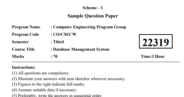 22319--Sample-question-paper--Data-Base-Management-System I scheme Computer 3rd Semester ...