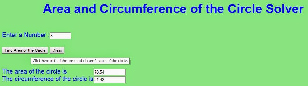 Free Programming Source Codes And Computer Programming Tutorials Area And Circumference Of The