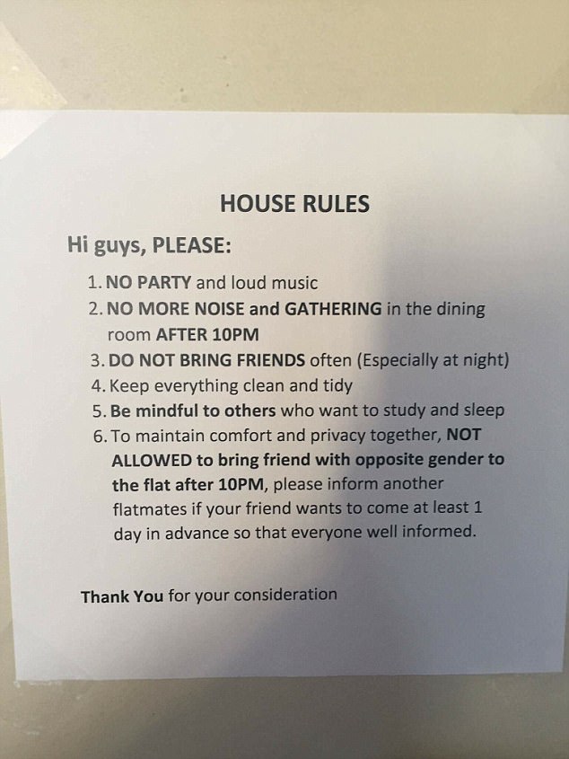 No 'friends with opposite gender', no noise after 10pm and absolutely ...