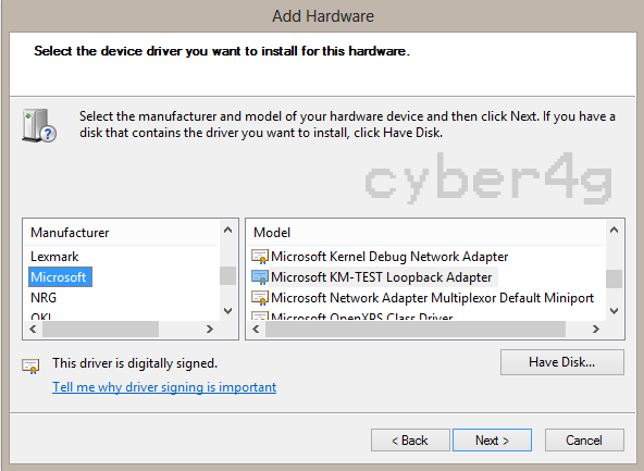 Cara Install Microsoft Loopback Adapter Pada Windows | Cyber4G Blog
