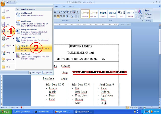 CARA SAVE FILE WORD 2007 MENJADI PDF DENGAN MUDAH - OPREK JITU