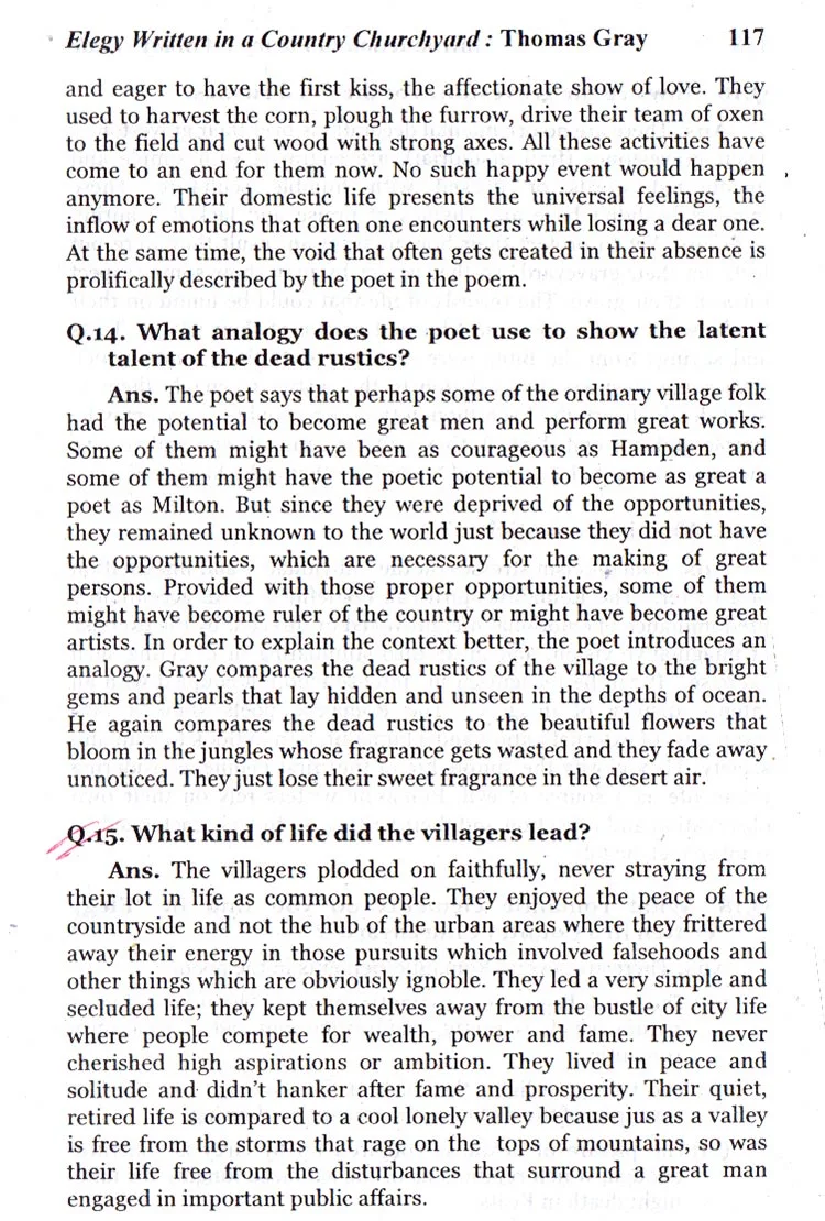 Short Questions with Answers (Elegy written in a country churchyard ...