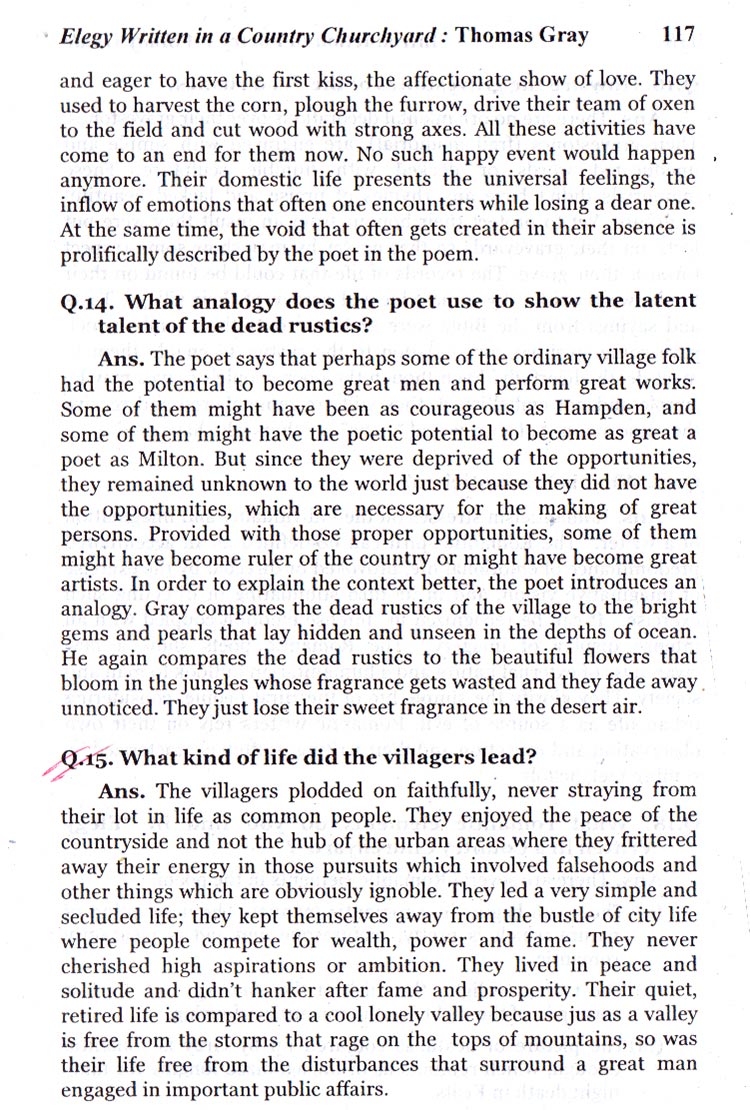 Short Questions with Answers (Elegy written in a country churchyard ...