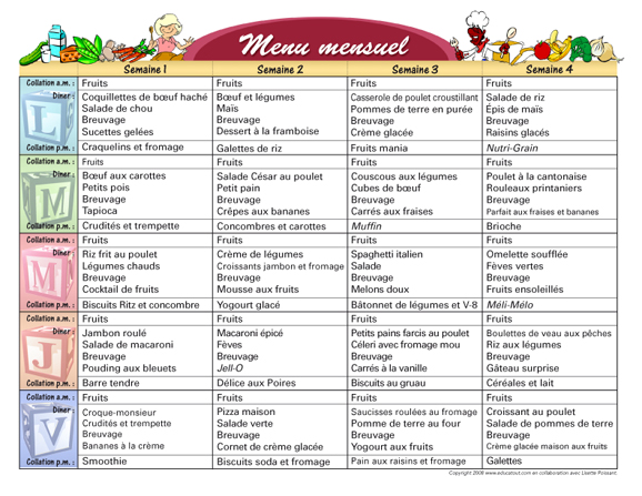 Garderie scolaire : menu-4-semaines