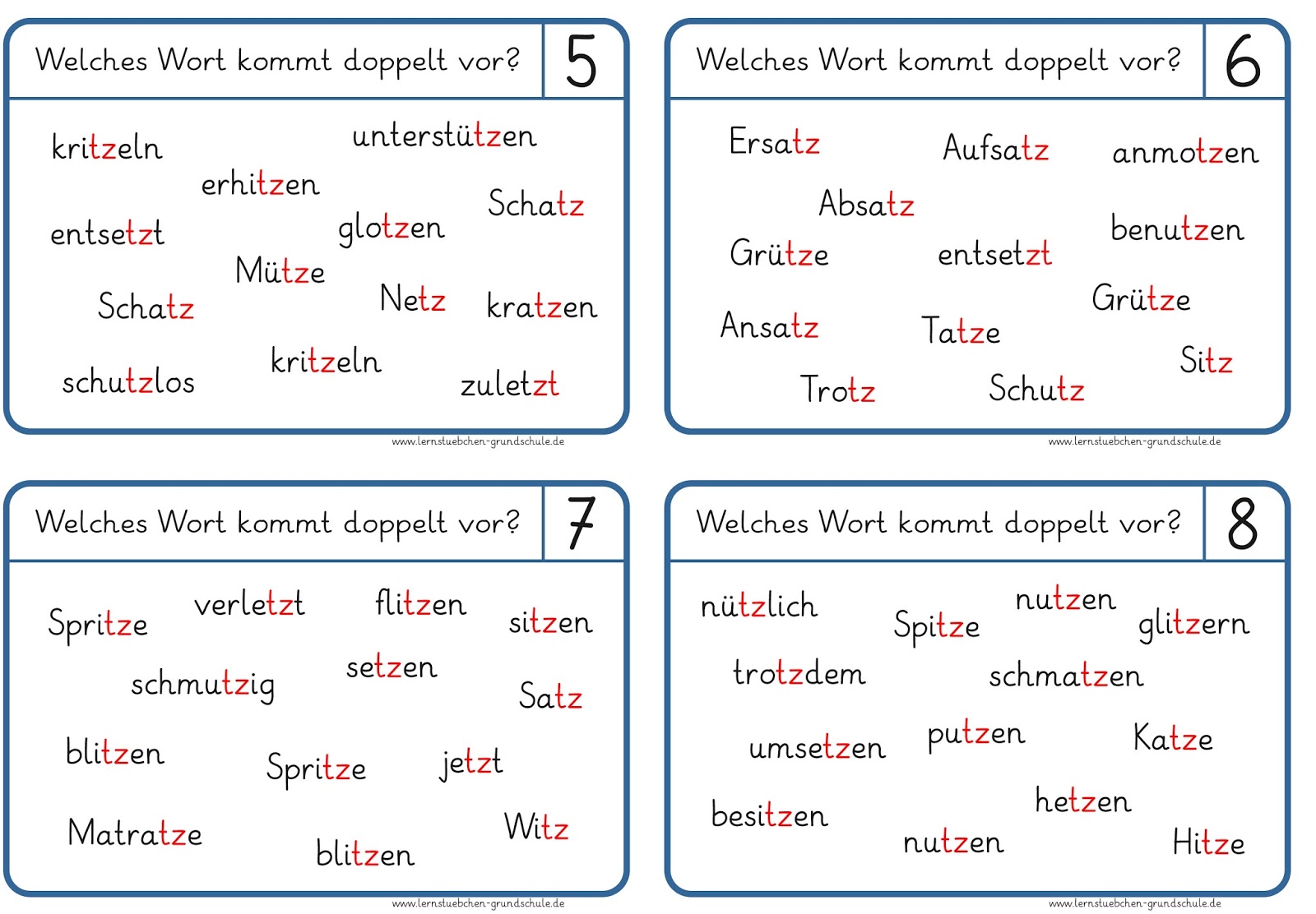 Lernstübchen: Wörter mit tz