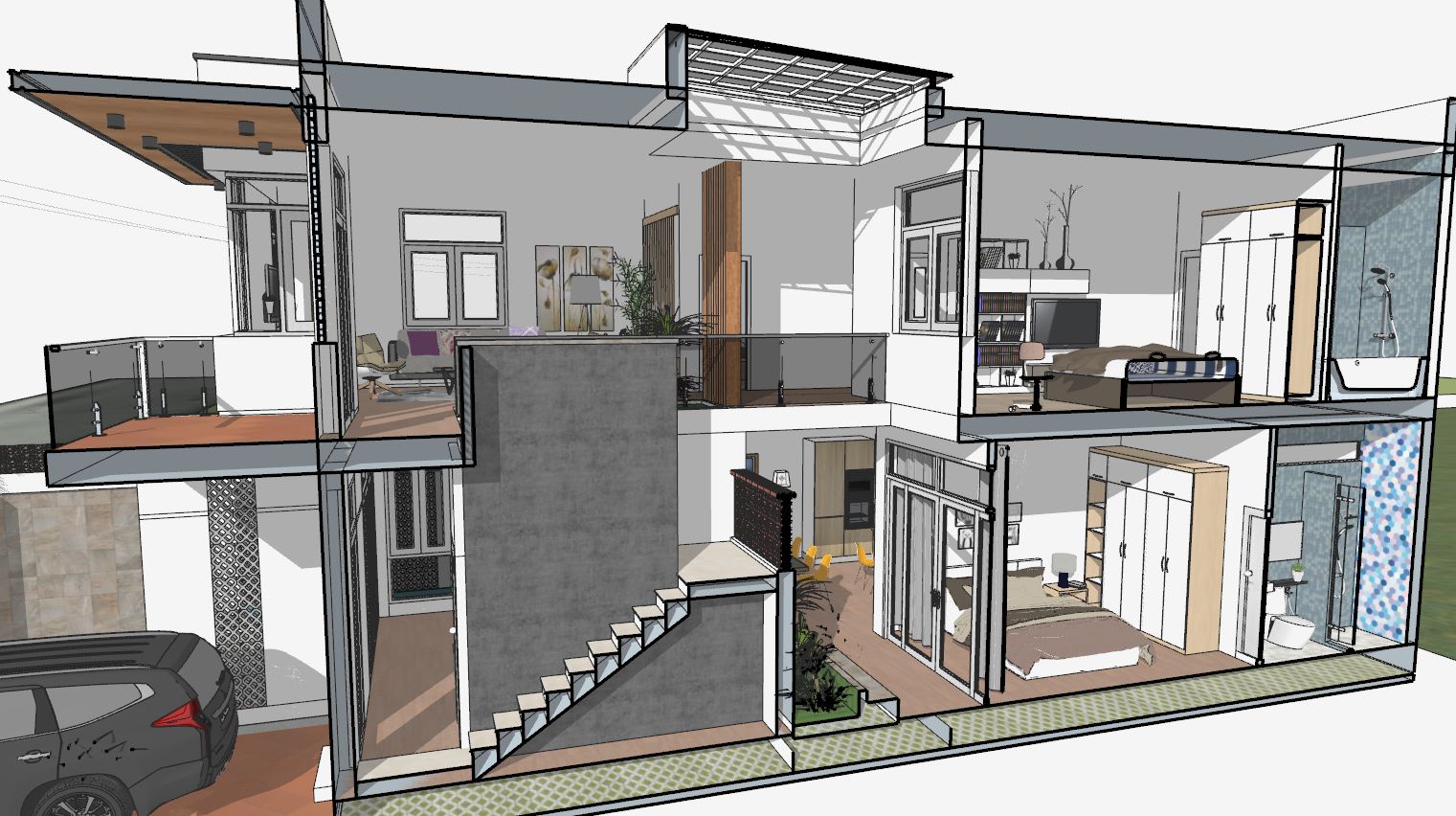 Interior Design Home Plan 8x20m Walk Through - House Plan Map
