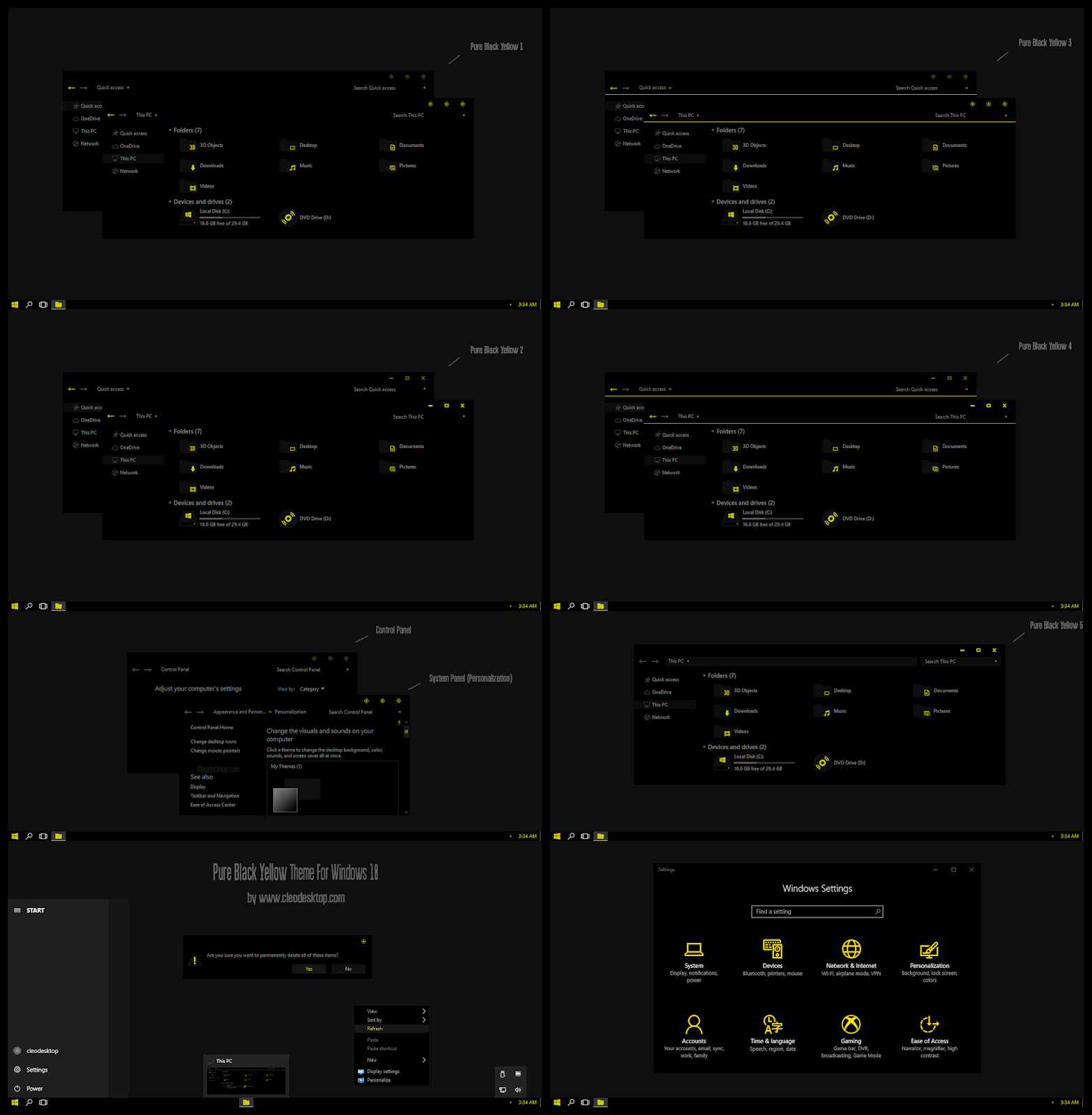 Pure Black Yellow Theme For Windows 10 20H2 | lenxp