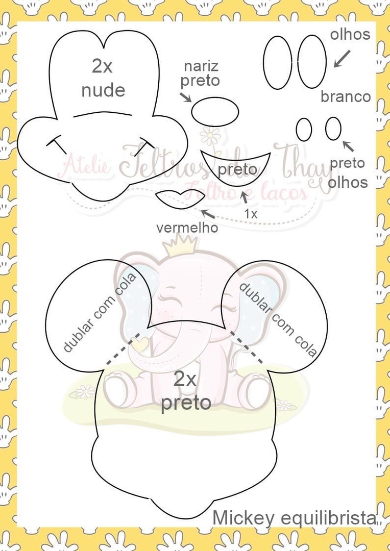 Esquema de Montagem Mickey em Feltro com Moldes - Ideias Criativas