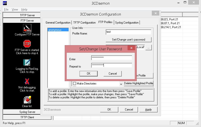 Configuration of FTP using 3CDaemon