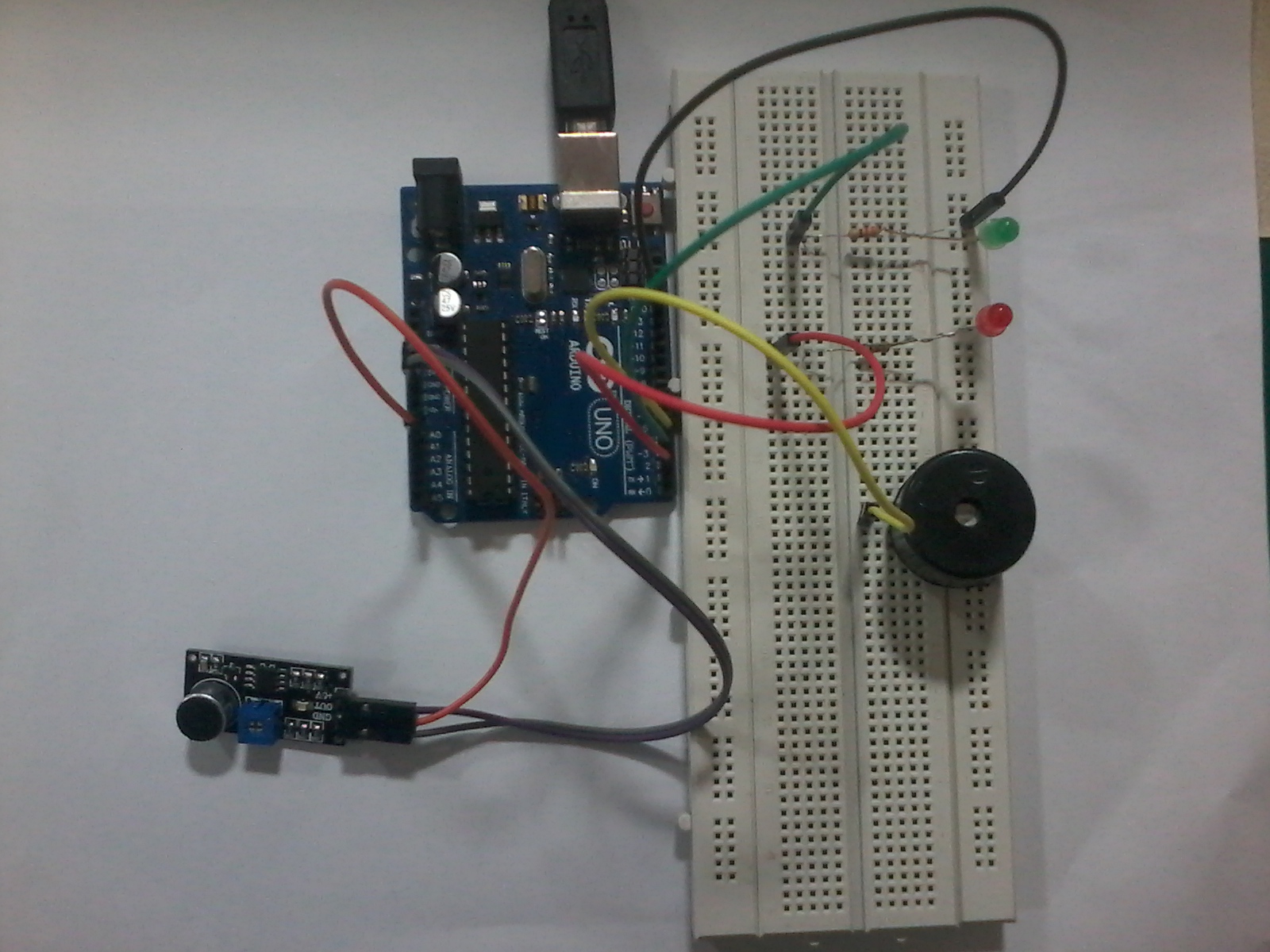 An alarm system with Sound detector sensor.