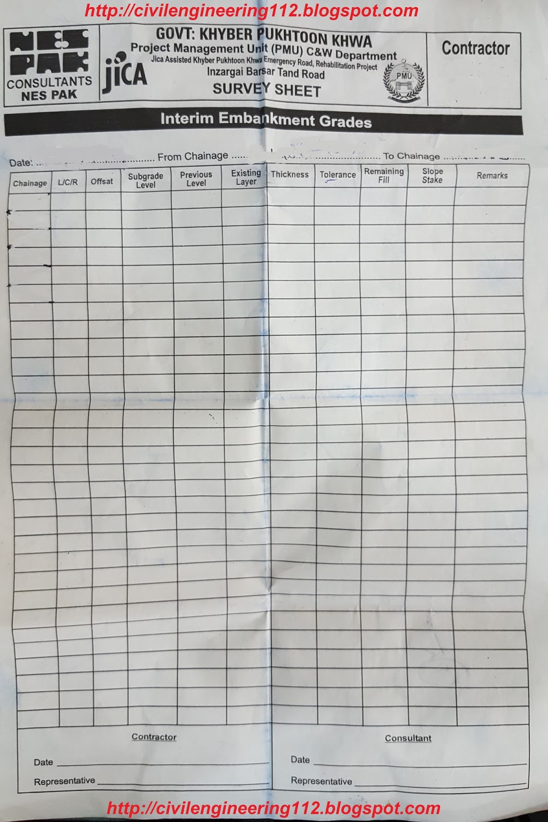Civil Engineering: Survey Sheet pro forma