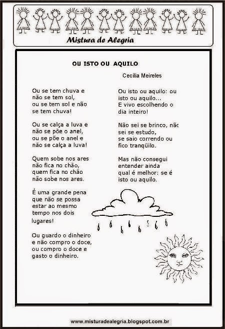 POESIAS INFANTIS, PRONTAS PARA IMPRIMIR E COLORIR - Mistura de Alegria