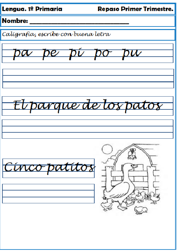 ERIKA ROJAS PORTILLA: TALLER DE CALIGRAFÍA PARA PRIMERO DE PRIMARIA