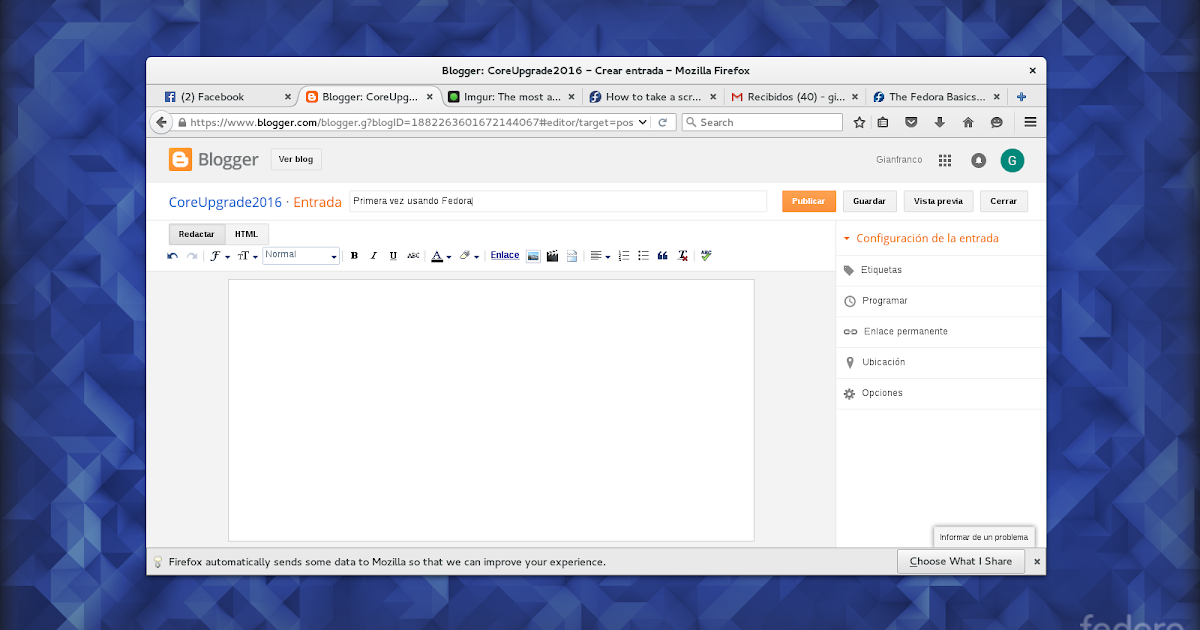 CoreUpgrade2016: Primera vez usando Fedora (y desde un USB)
