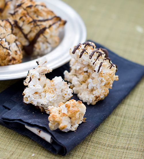 S'mores Popcorn Balls ~ Heat Oven to 350